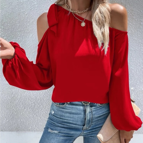 Tops | Cold Shoulder Lantern Sleeve Blouse | Poshmark